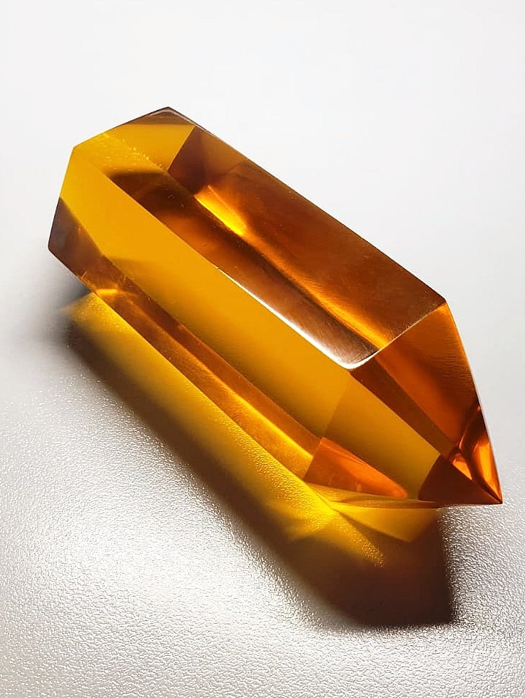 Amber - Light Double Terminated Polished Andara Crystal Wand 278g
